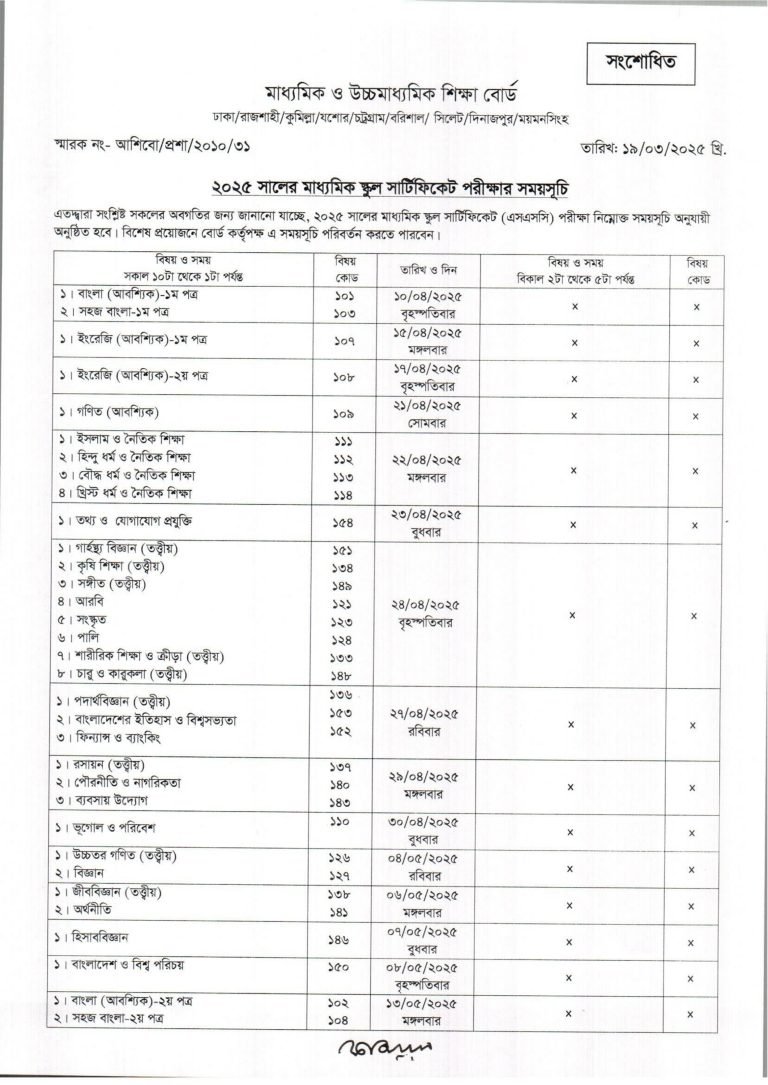 SSC Routine 2025 PDF Download | Revised